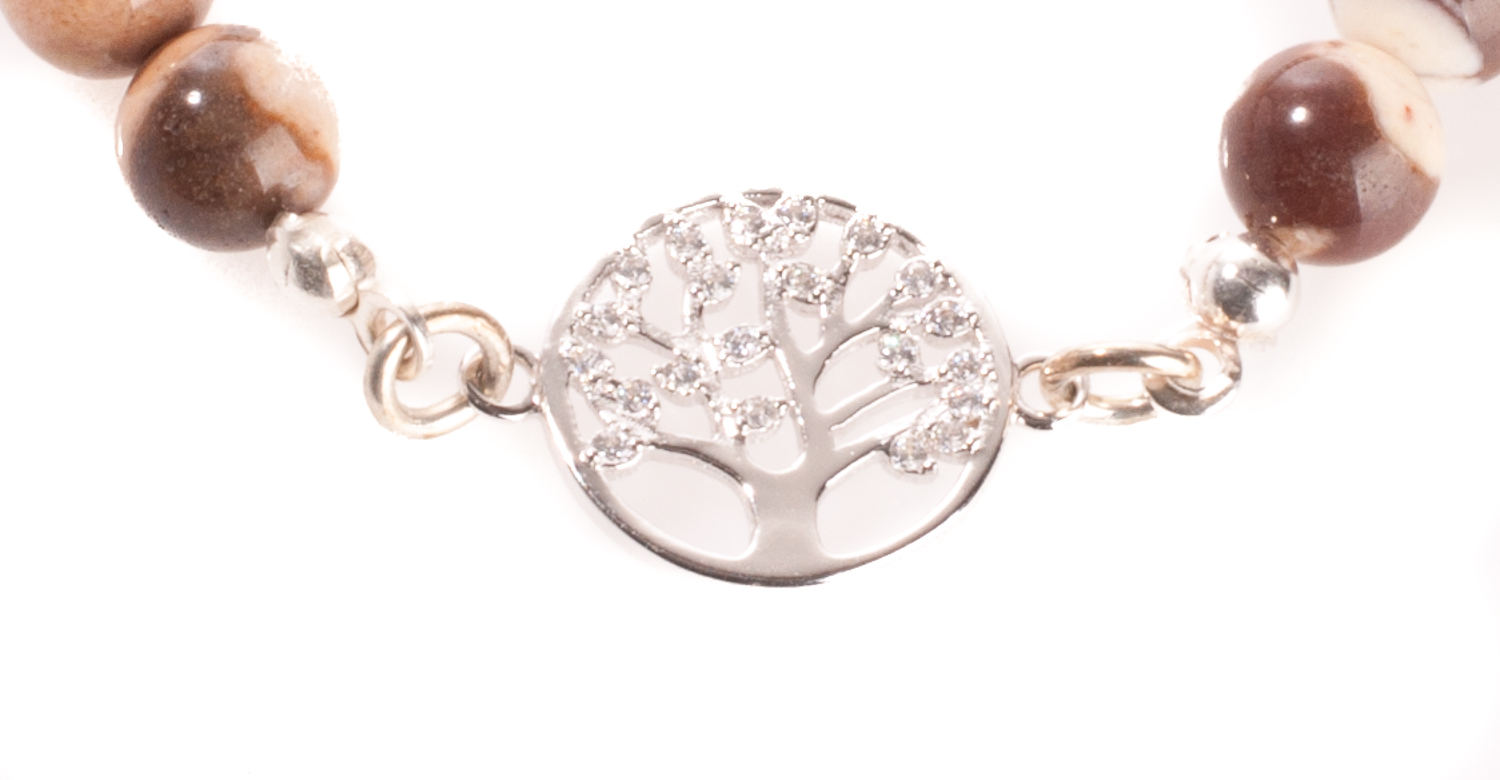 Edelstein-Armband - Cappuccino-Jaspis & Baum des Lebens